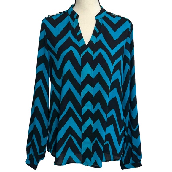 Zac & Rachel | Tops | Zac Rachel Blouse M Blue Black Chiffon | Poshmark